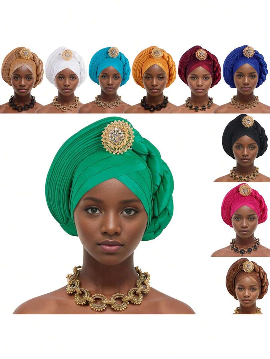 Raw Silk Headtie African Autogele Women's Turban Cap Nigeria Wedding ...