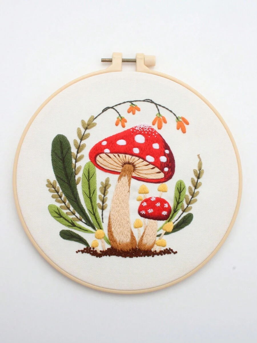 DIY Embroidery Kit Set With English Text Embroidery, Mushroom & Plants ...
