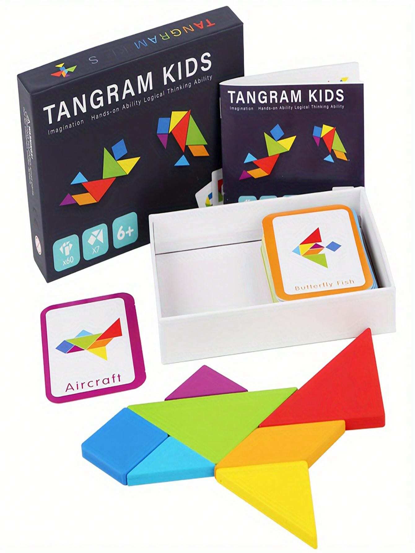 Boxed Wooden Tangram Puzzle Set With 60 Pattern Cards Educational ...