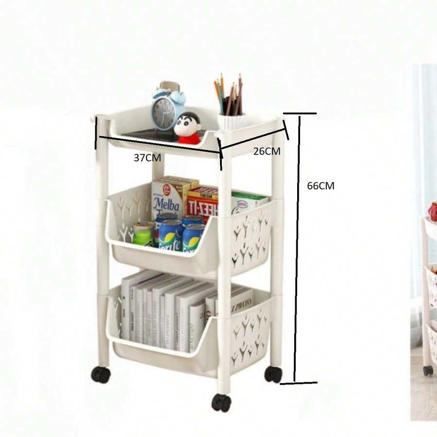 Trolley Cart With Wheels And Hooks, Kitchen Storage Rack, Vegetable ...