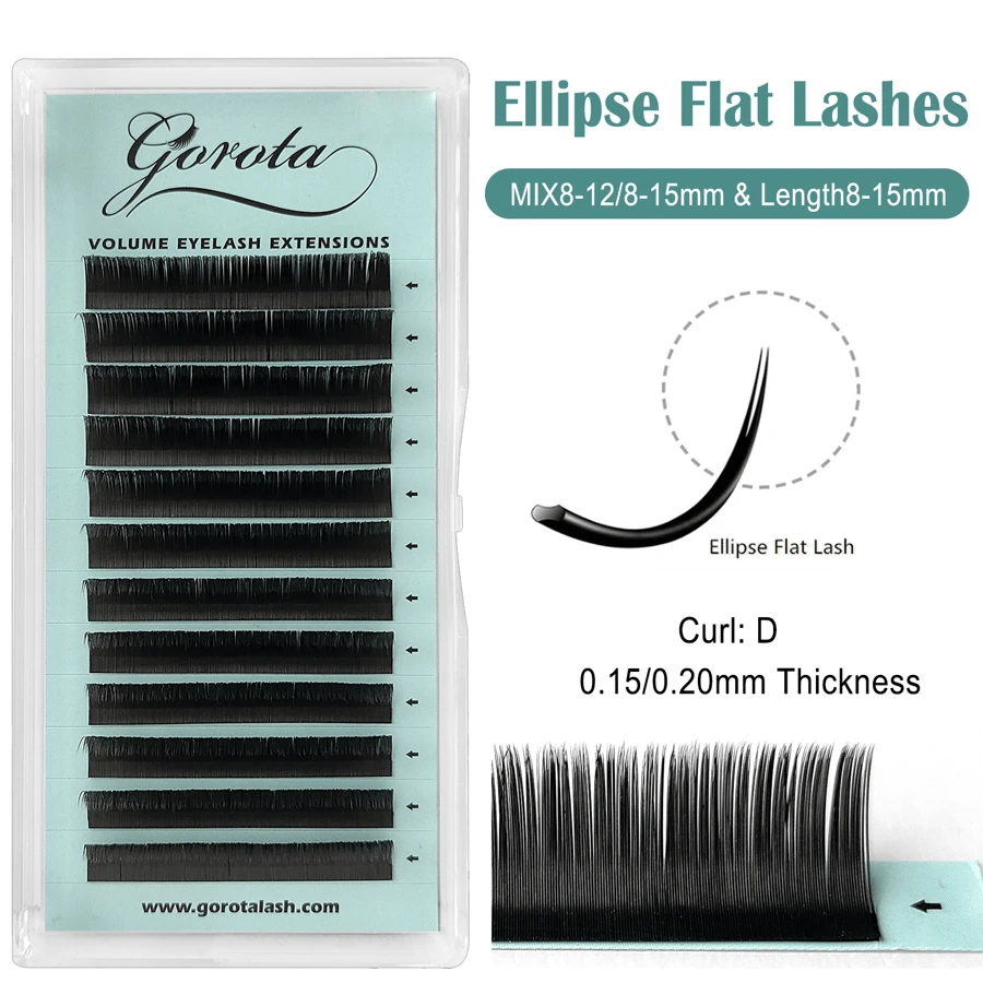 12RowsFlat Ellipse Eyelashes Split Tips Lashes 0.15 0.20 Matte Gray ...