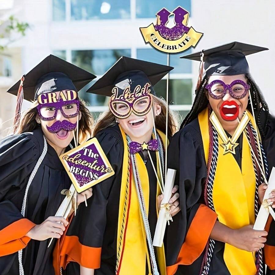 30pcs Purple And Golden Graduation Party Photo Booth Props Graduation ...