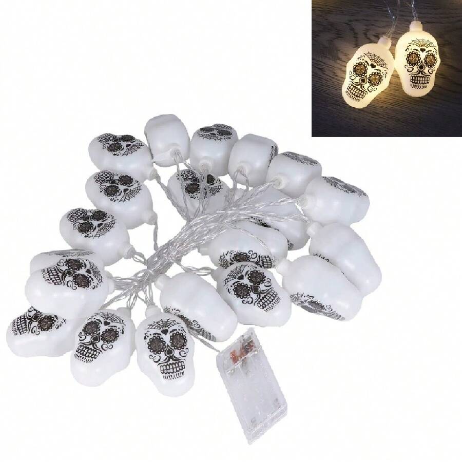 10 Mexican Skull Luminous String Clothesline With 10 Decorative LEDs ...