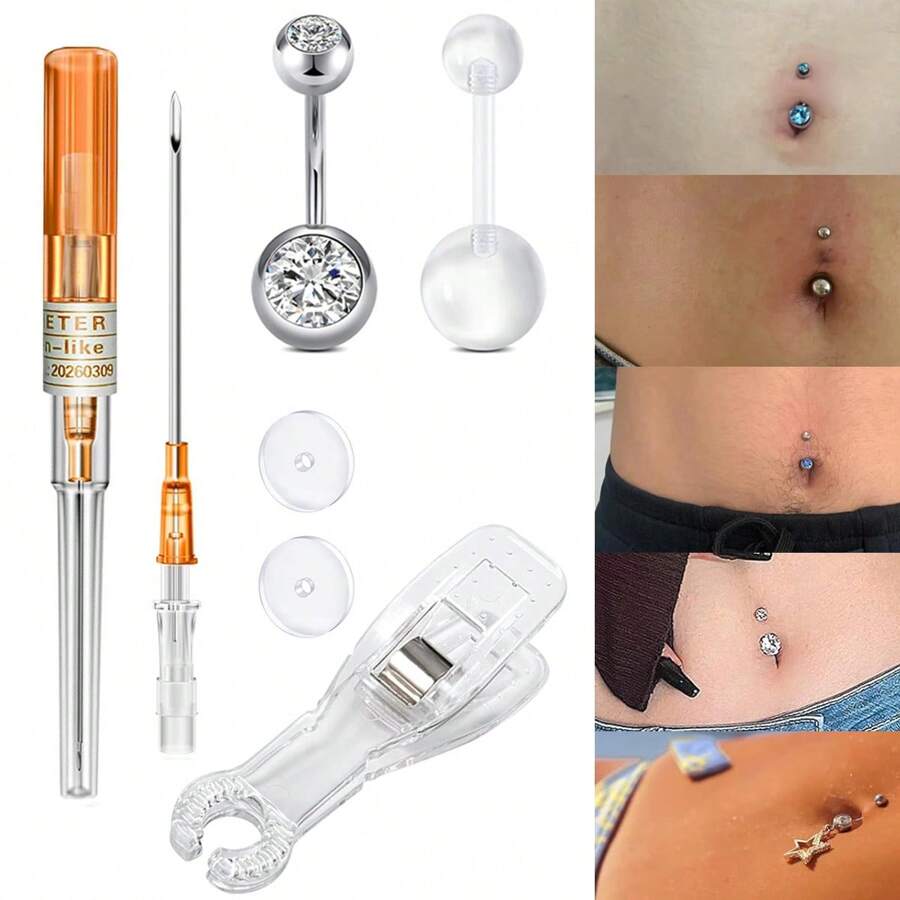 6Pcs/Sets Belly Button Piercing Kit,Piercing Needle Navel Piercing Kit ...