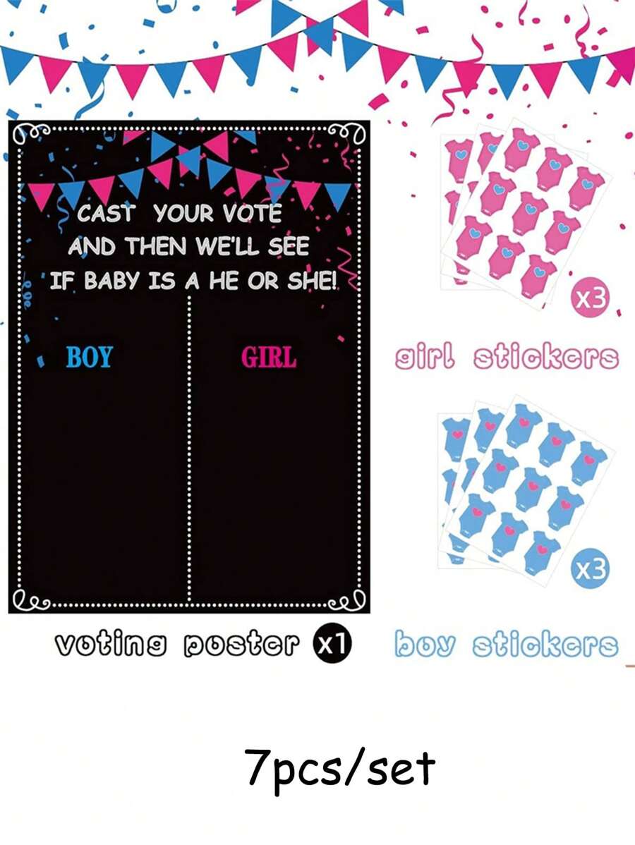 7pcs Gender Reveal Party Decorations, 54 Votes Poll Fun Interactive ...