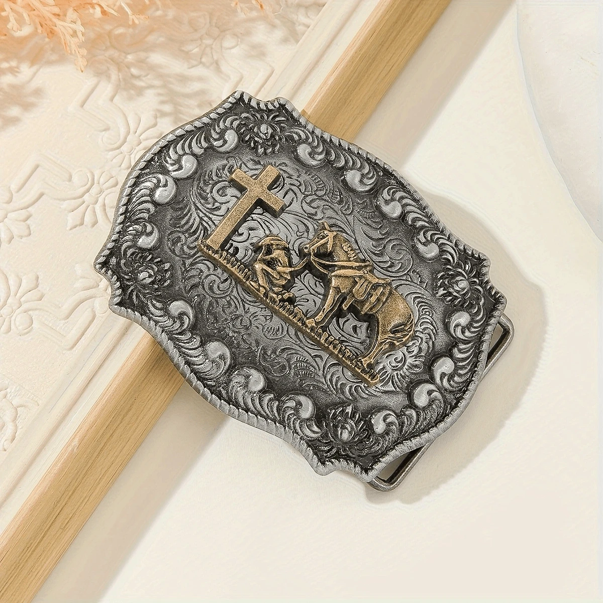 Zinc Alloy Horse Prayer Cross Belt Buckle Western Cowboy Style For ...
