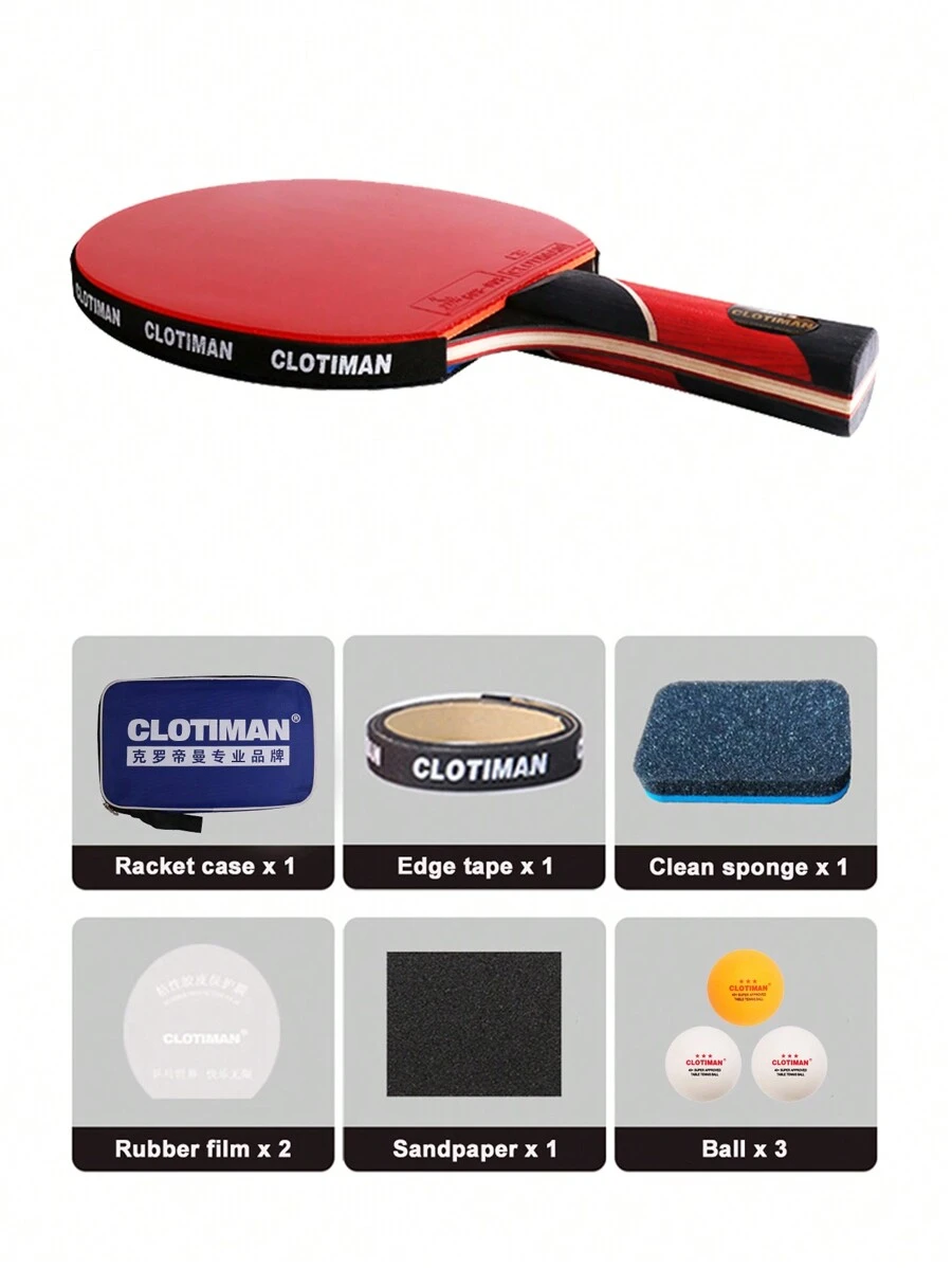 CLOTIMAN Professional Table Tennis Racket 1 Piece (10 Components) Ping Pong Paddle Double Face ...