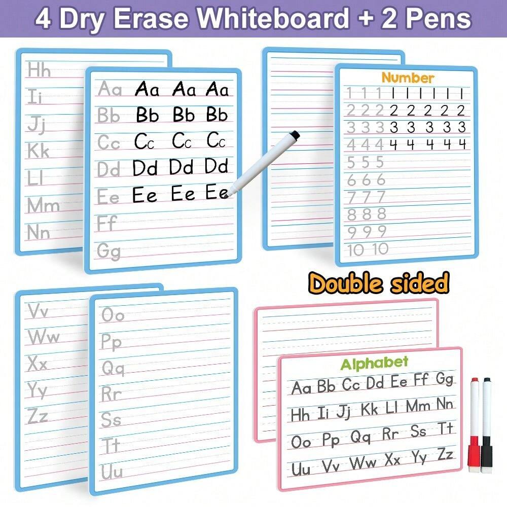 4Pcs Dry Erase Handwriting Alphabet & Numbers Tracing Board Whiteboard ...