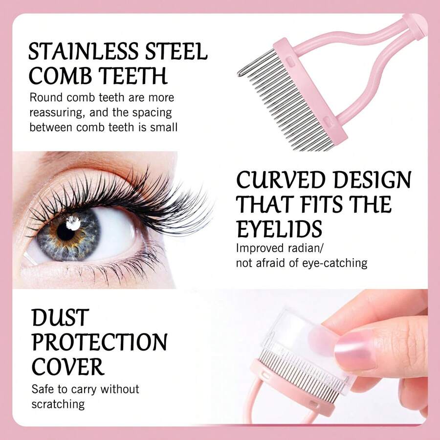 1pc Pink Steel Lash Comb, Stainless Steel Fine Tooth Lash Brush ...