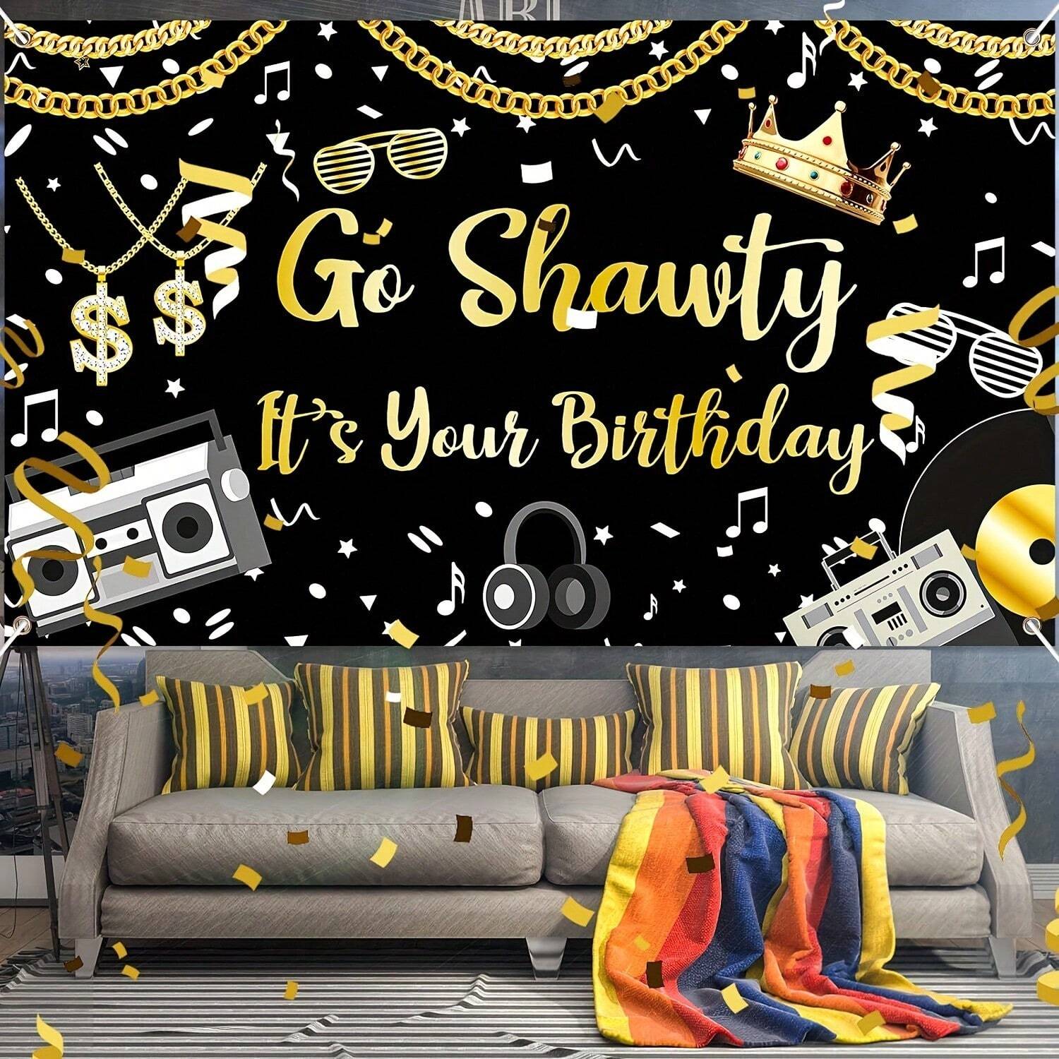 Black And Golden Vinyl Hip Hop Theme Birthday Banner - Go Shawty It's ...