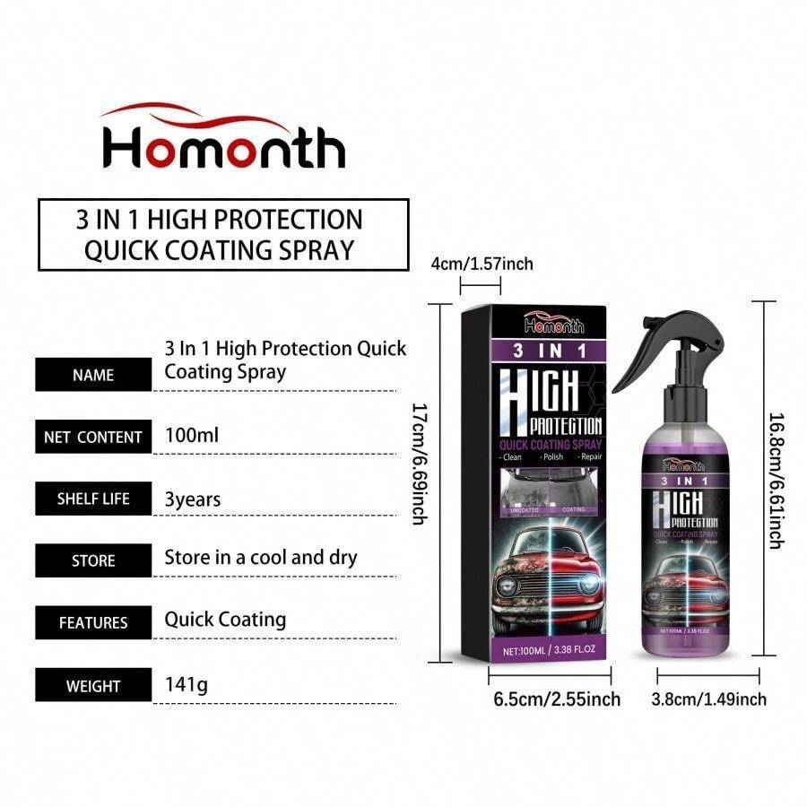 HOMONTH 3 In 1 High Protection Quick Coating Spray.Quickly Removes Dirt ...