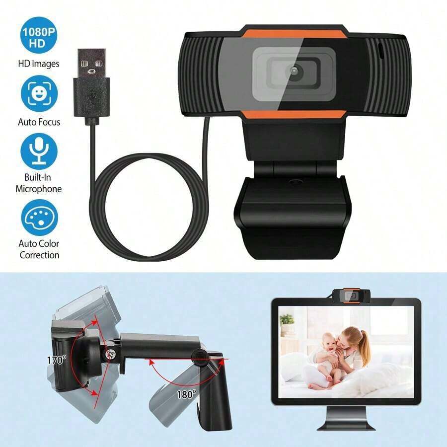 Mini 1080P Full HD USB Webcam With Microphone, Plug And Play Video ...