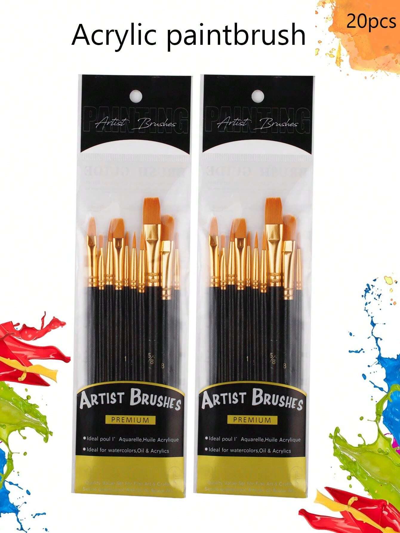 20 Piece Wooden Oil Painting Brush Set Art Painting Acrylic, Watercolor ...