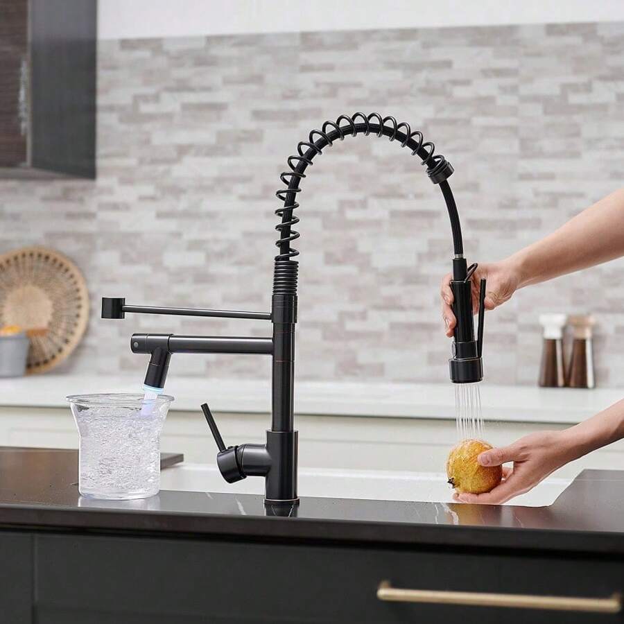 Commercial LED Kitchen Faucet With Pull Down Sprayer, Single Handle ...