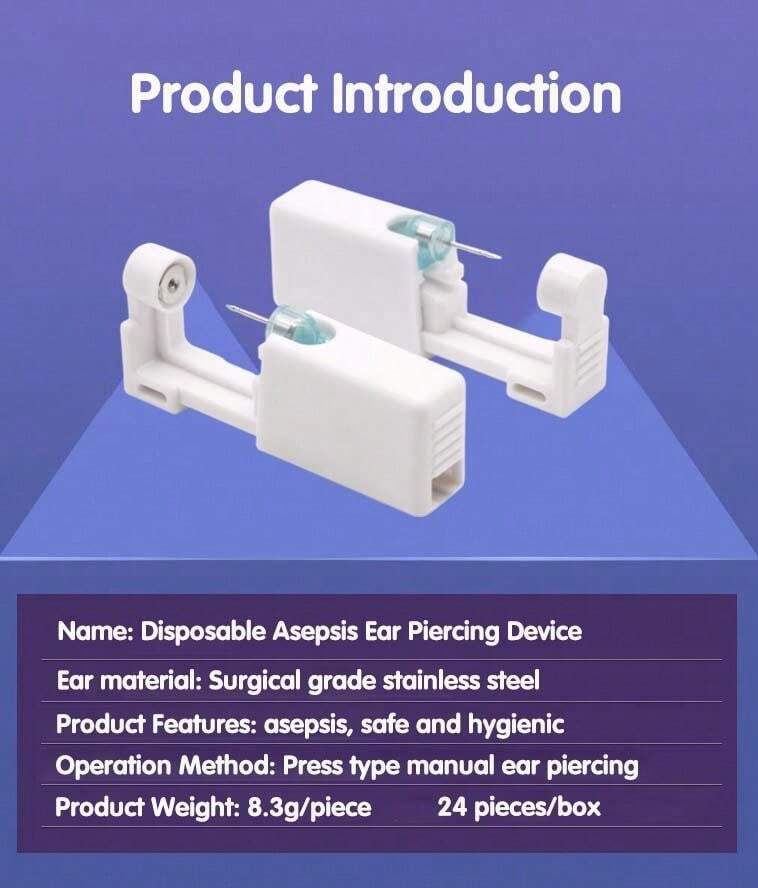 2pcs Disposable Ear Piercing Gun With 4mm Ear Studs-Safety Ear Piercer ...