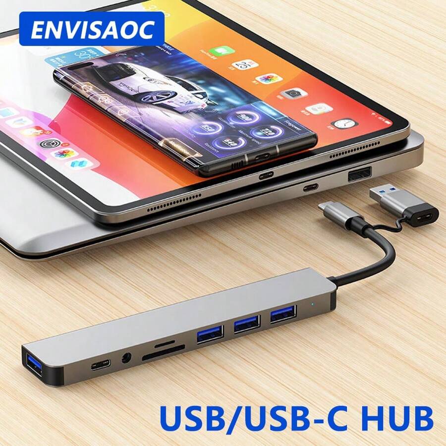 8IN1 USB HUB-splitter TF SD-kaartlezer USB3.0 8-poorts hub-splitter 3,5 ...