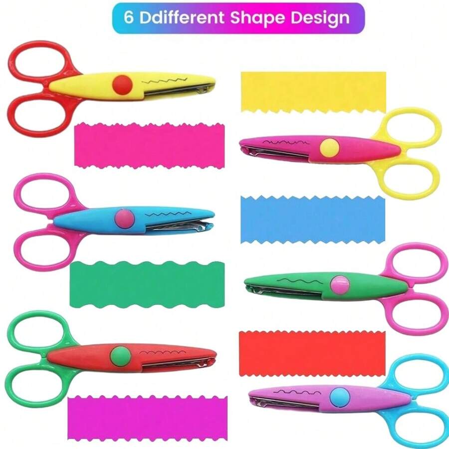 6Pcs Paper Edge Scissors, Craft Scissors And Safe Scissors Colourful ...