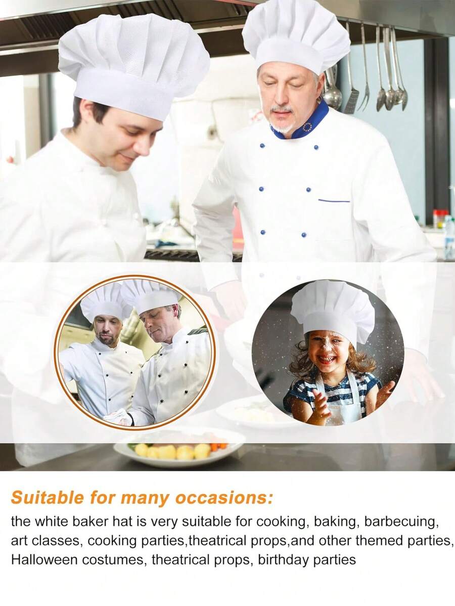 Chef Hat, Adult Premium Adjustable Elastic Baker Kitchen Cooking Chef ...