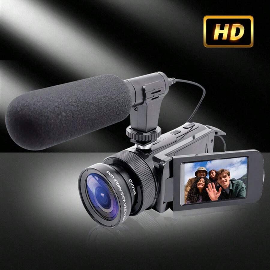 DV100 - 1080P HD Digital Video Camera With External Microphone, 16MP ...