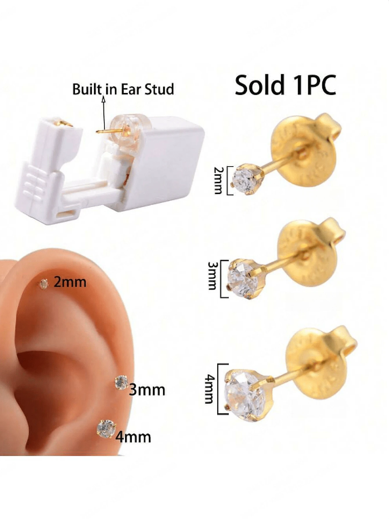 1PC Ear Piercing Kit Self Ear Piercing Gun, Disposable Selectable Ear ...