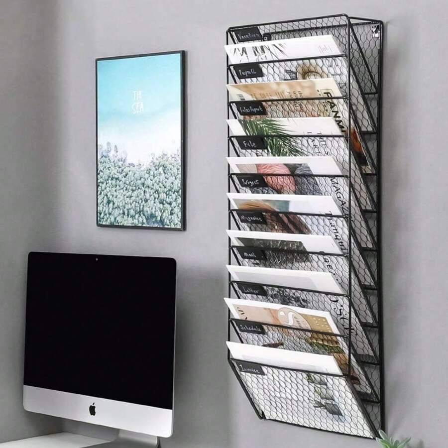10 Pockets Wall File Holder Wall Mounted Mail Sorter Organizer Metal ...