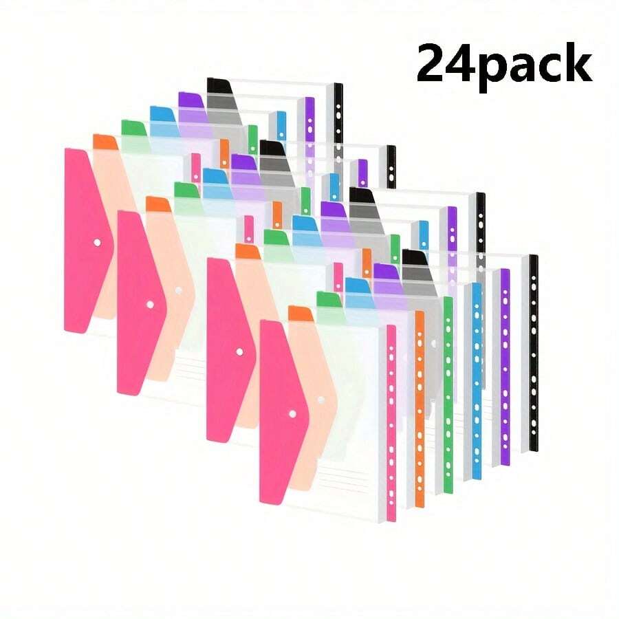 24-Pack Expandable Plastic Binding Pockets - 11-Hole Snap Closure ...