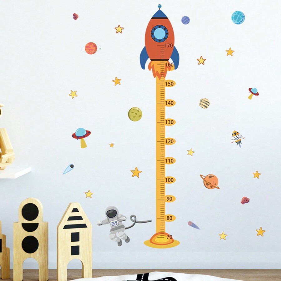1set Cartoon Rocket Astronaut Height Measurement Wall Decals, Growth ...