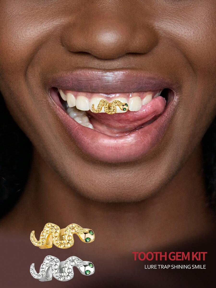 1pc Dynamic Green-Eyed Gluttonous Snake: Gold Tooth Grillz Hip-Hop ...
