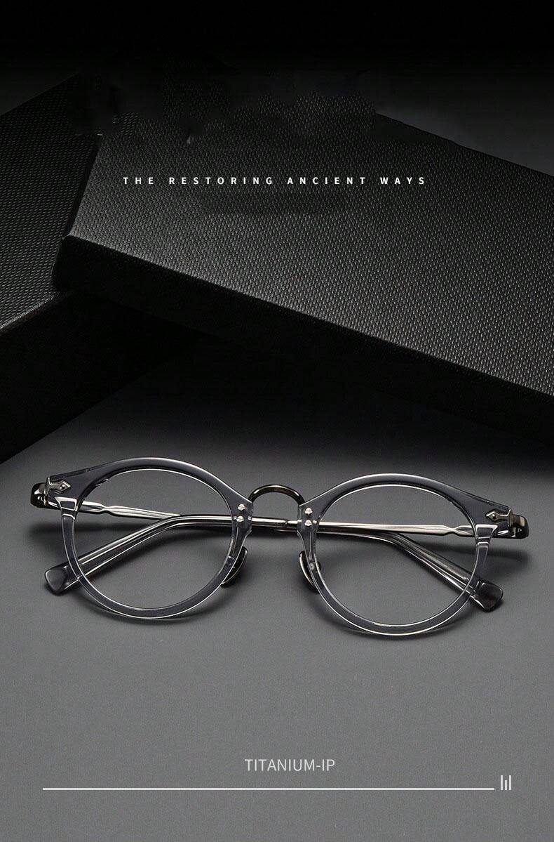 Designer Pure Titanium Eyeglasses Frame For Men Ultra Lightweight Round Retro Frame With High