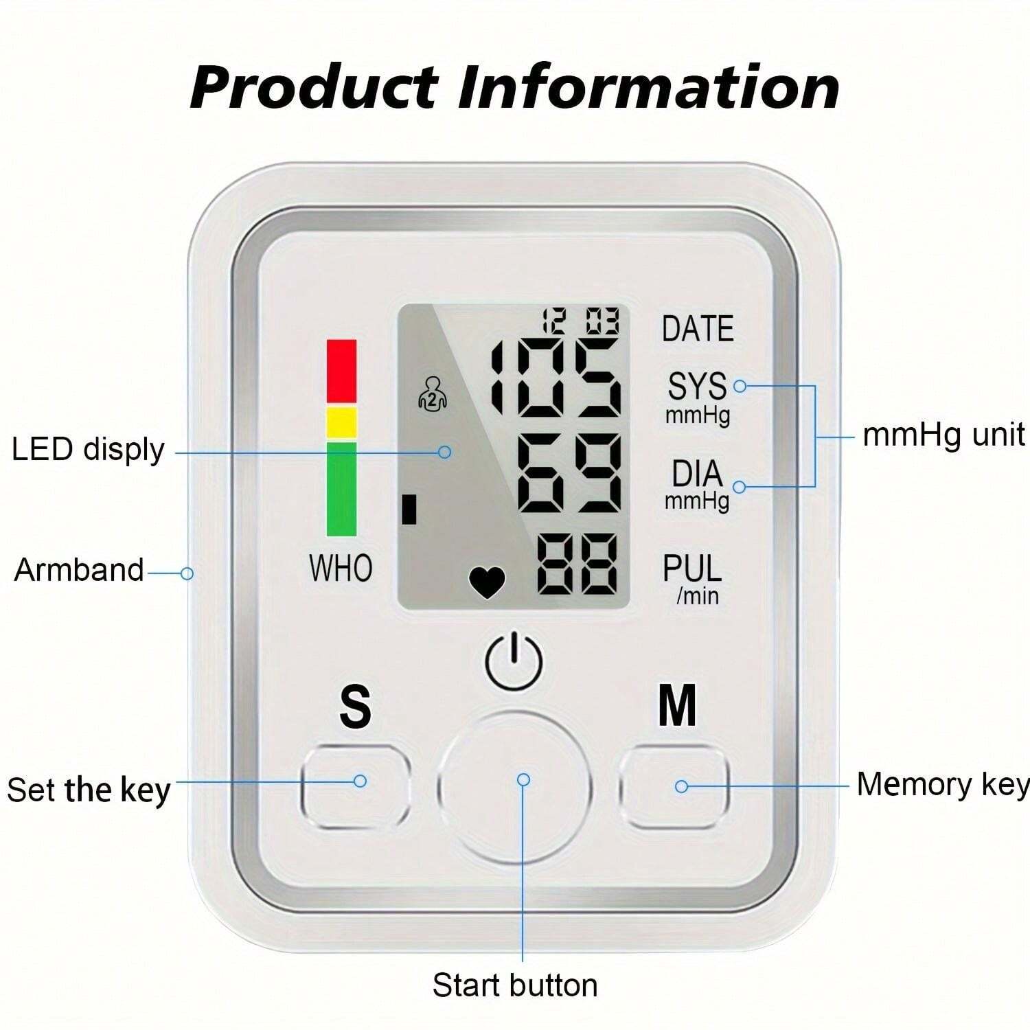Portable Digital Arm Blood Pressure Monitor With Large Display ...