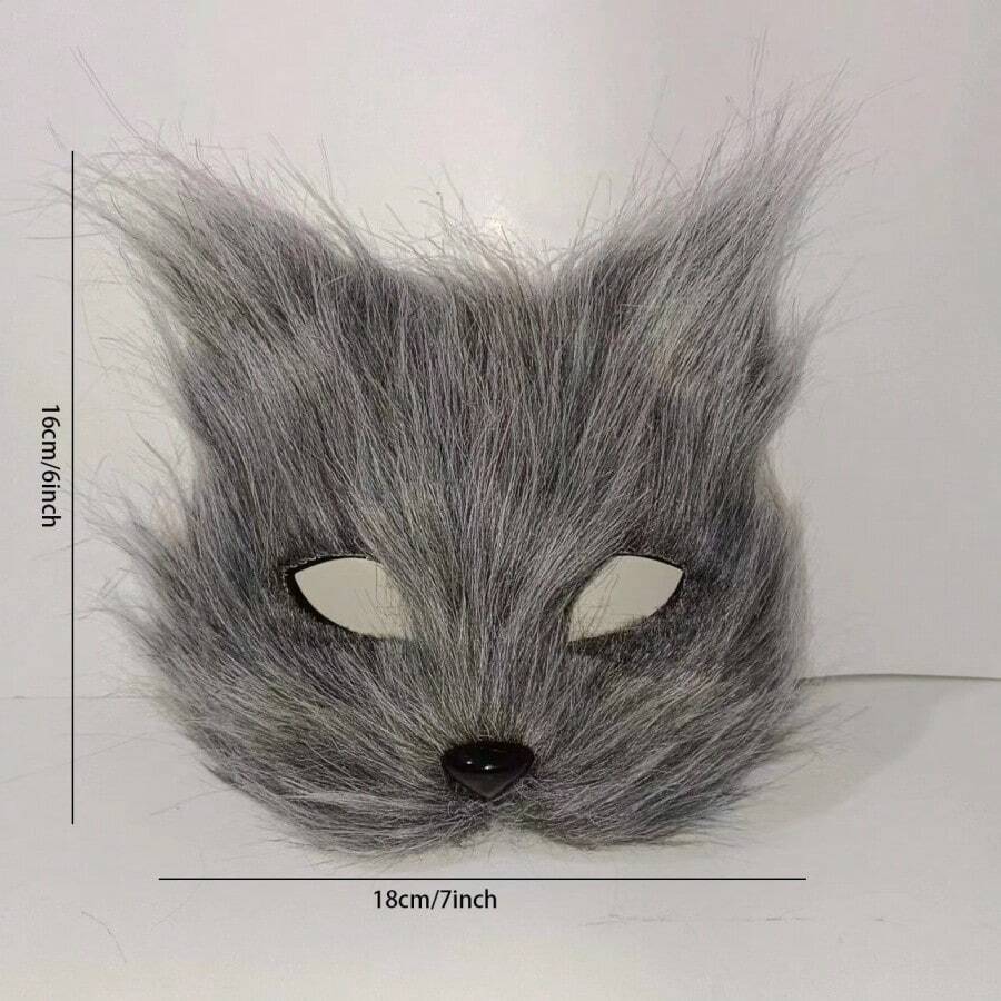 Furry Fox Half Face Mask, Halloween Masquerade Party Costume Accessory ...