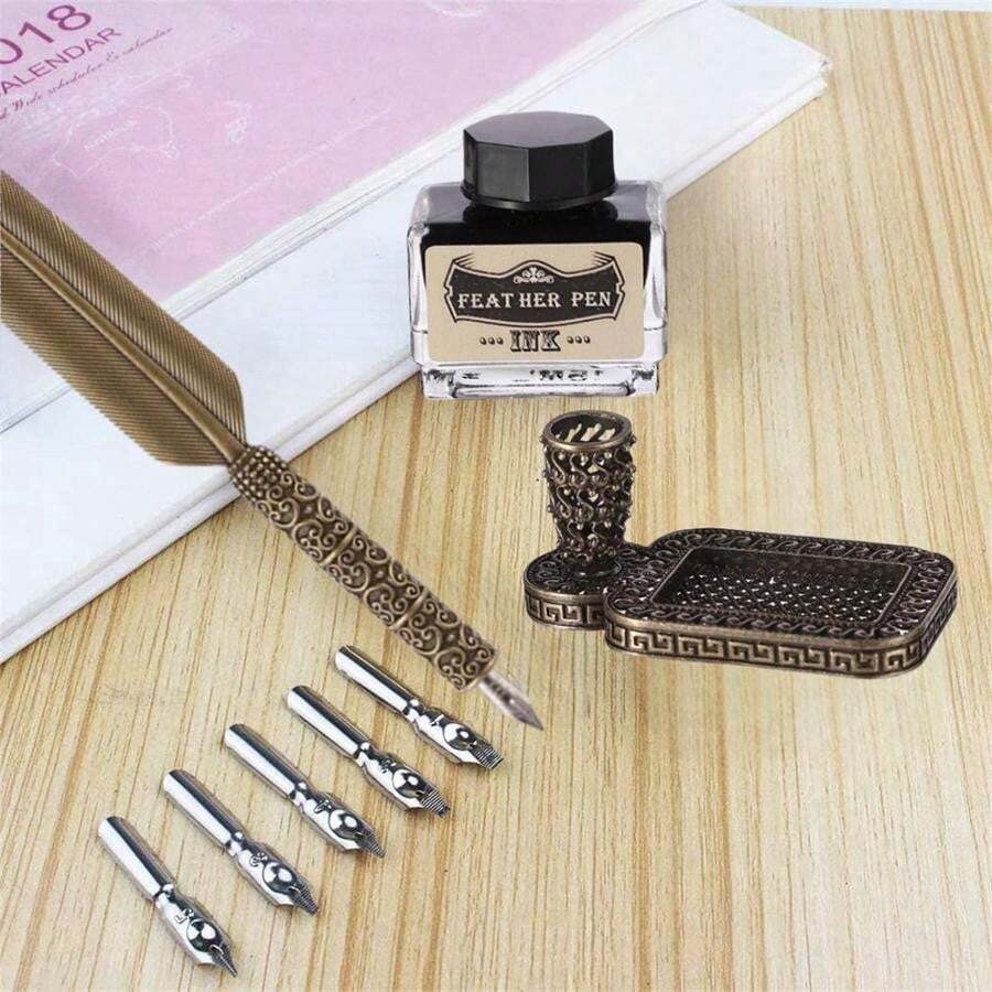 Metal Feather Dip Pen Set (No Ink) - Multiple Colors, For Calligraphy ...