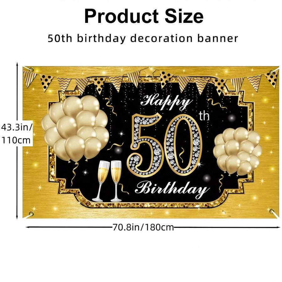 1pc Giant 50th Birthday Backdrop Banner - Luxurious Fabric, Elegant ...