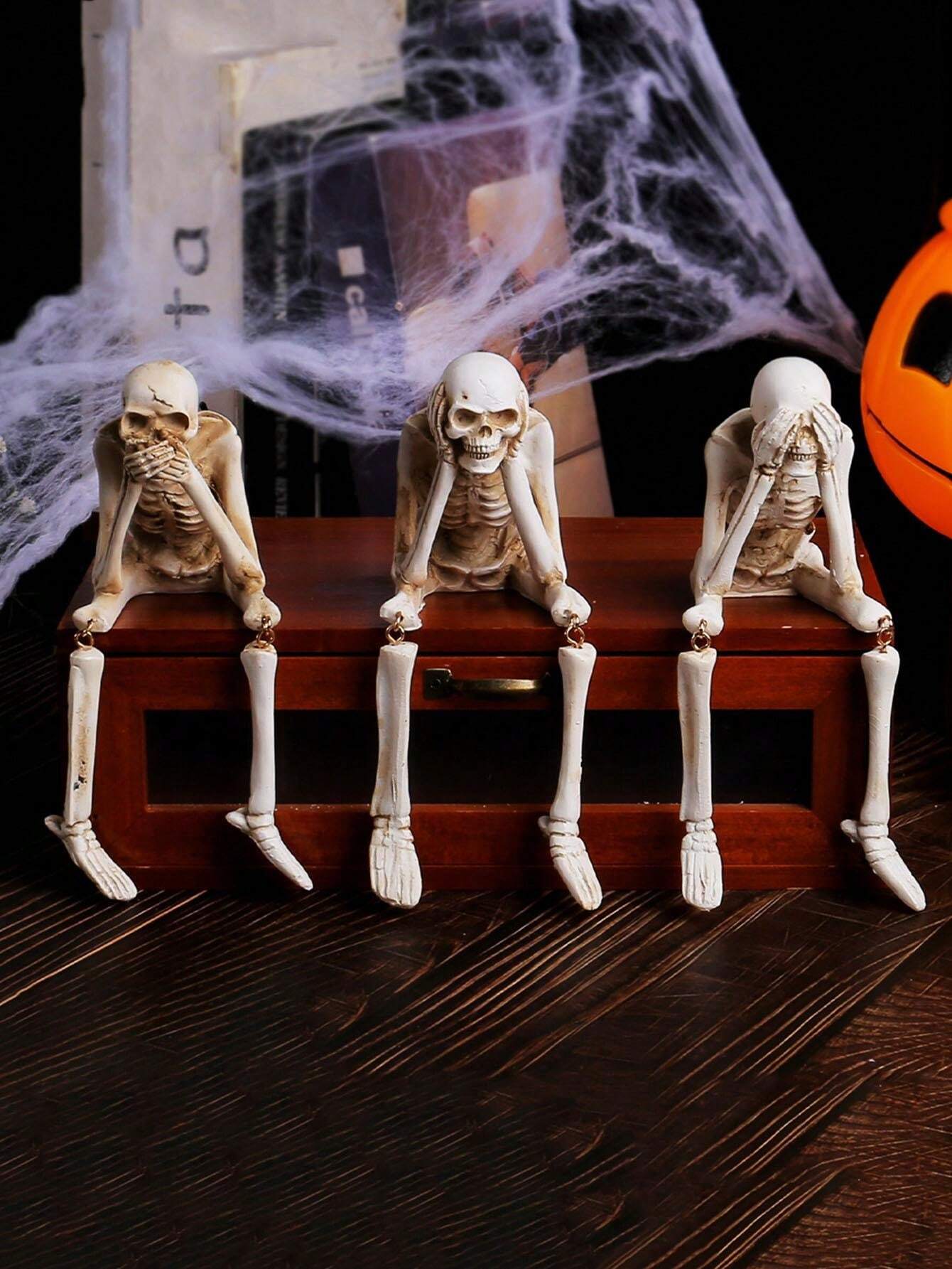 1pc Halloween Skeleton Resin Decor, Hear No Evil See No Evil Speak No ...