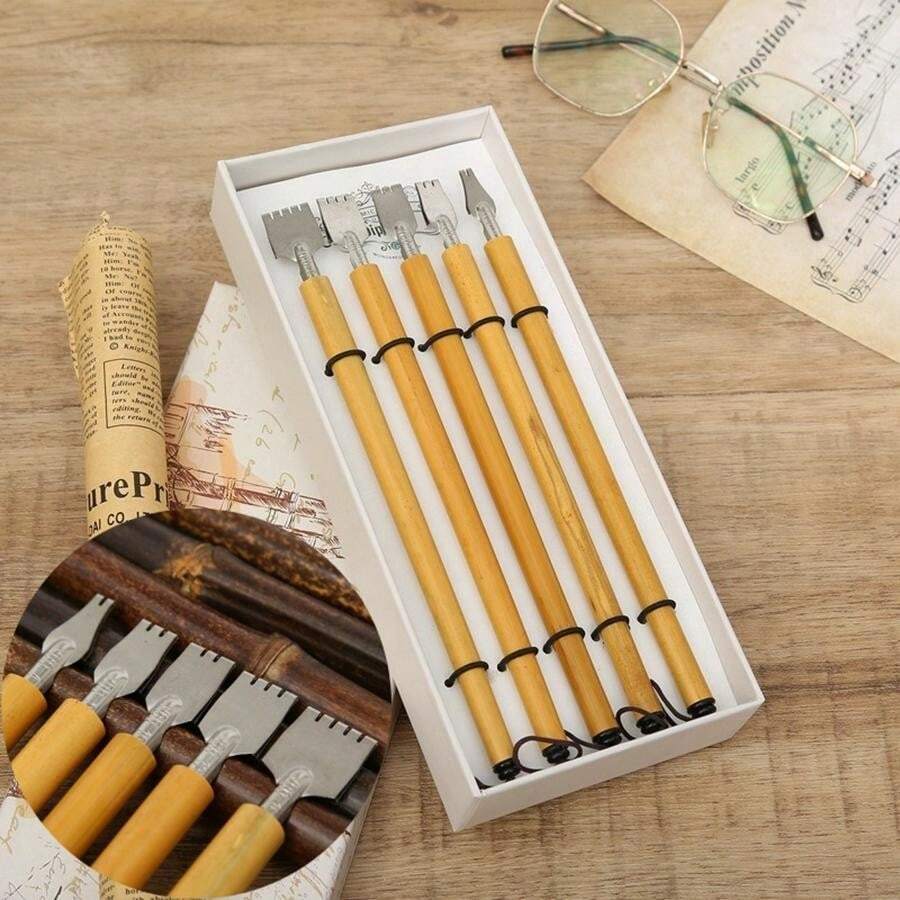 5pcs/Set Natural Bamboo Pen Nibs Stainless Steel Pen Set, Gothic Style ...