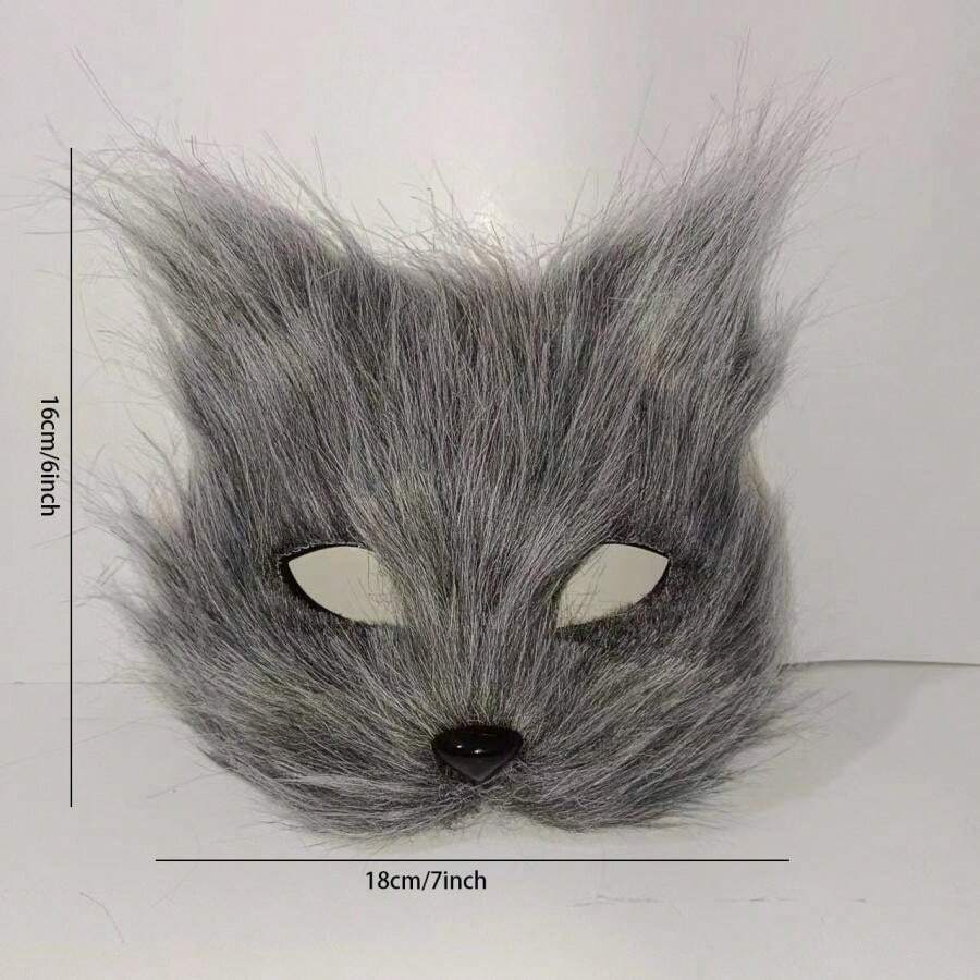 Furry Fox Half Face Mask, Halloween Masquerade Party Costume Accessory ...