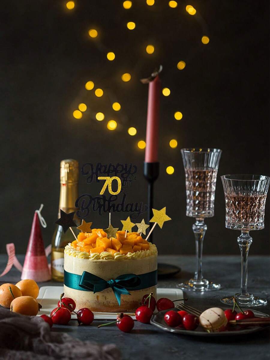 Black & Gold Series Birthday Cake Toppers Decoration Set For 21st, 30th ...