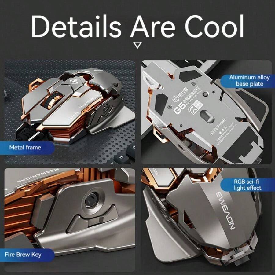EWEADN G5 USB עכבר גיימינג חוטי שקט או נשמע אופציונלי עכבר מכני מתכתי ...