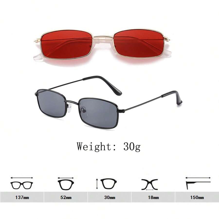 2pcs Small Frame Sunglasses, Trendy Men's Small Rectangle Golden Framed ...