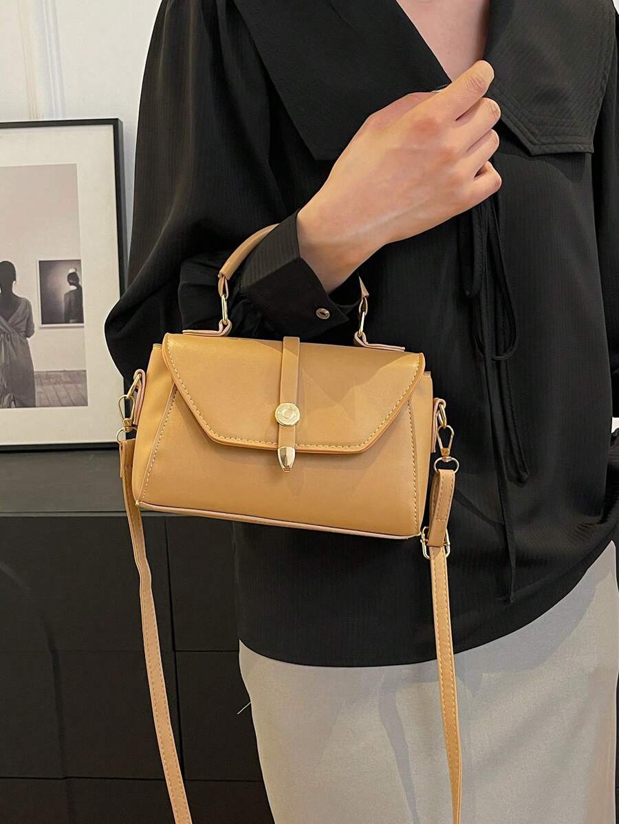 Bolsa Tote Leve de Couro PU em cor Sólida Simples e Elegante com um ...