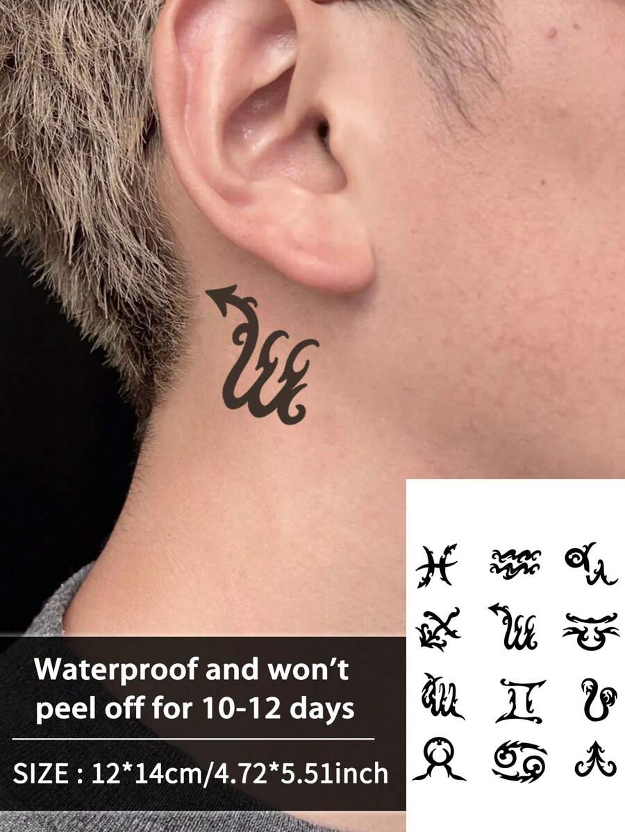 1Pc Constellation Symbol Temporary Tattoos Waterproof Sweatproof Last ...