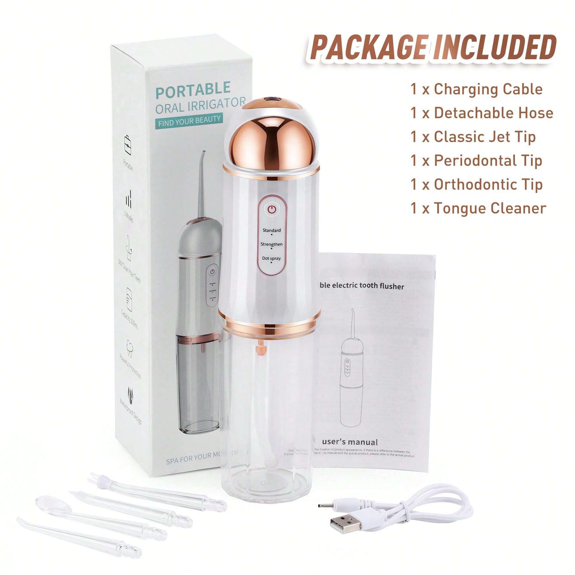 Irrigador oral para higiene bucal, limpiador dental de 230ML con 3 niveles de ajuste de ...