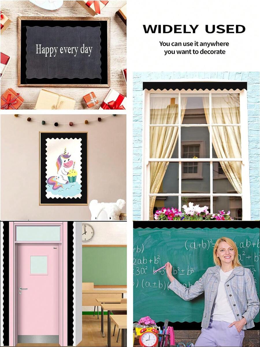 33 Feet Black Bulletin Board Borders, Scalloped Border Trim, Rolled ...