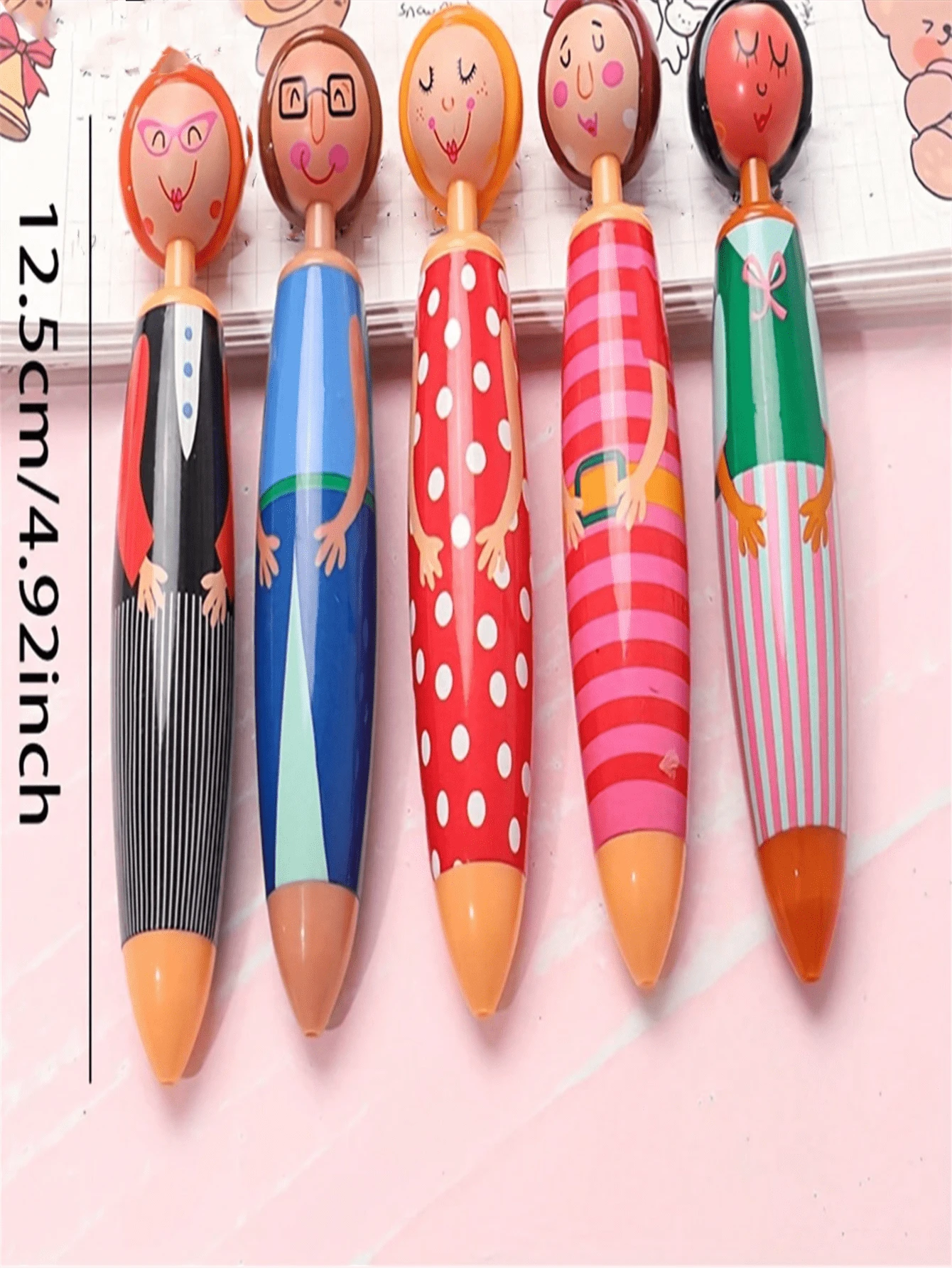 5Pcs Cartoon Figure Ballpoint Pen Blue Replacement Core Pressing Type ...