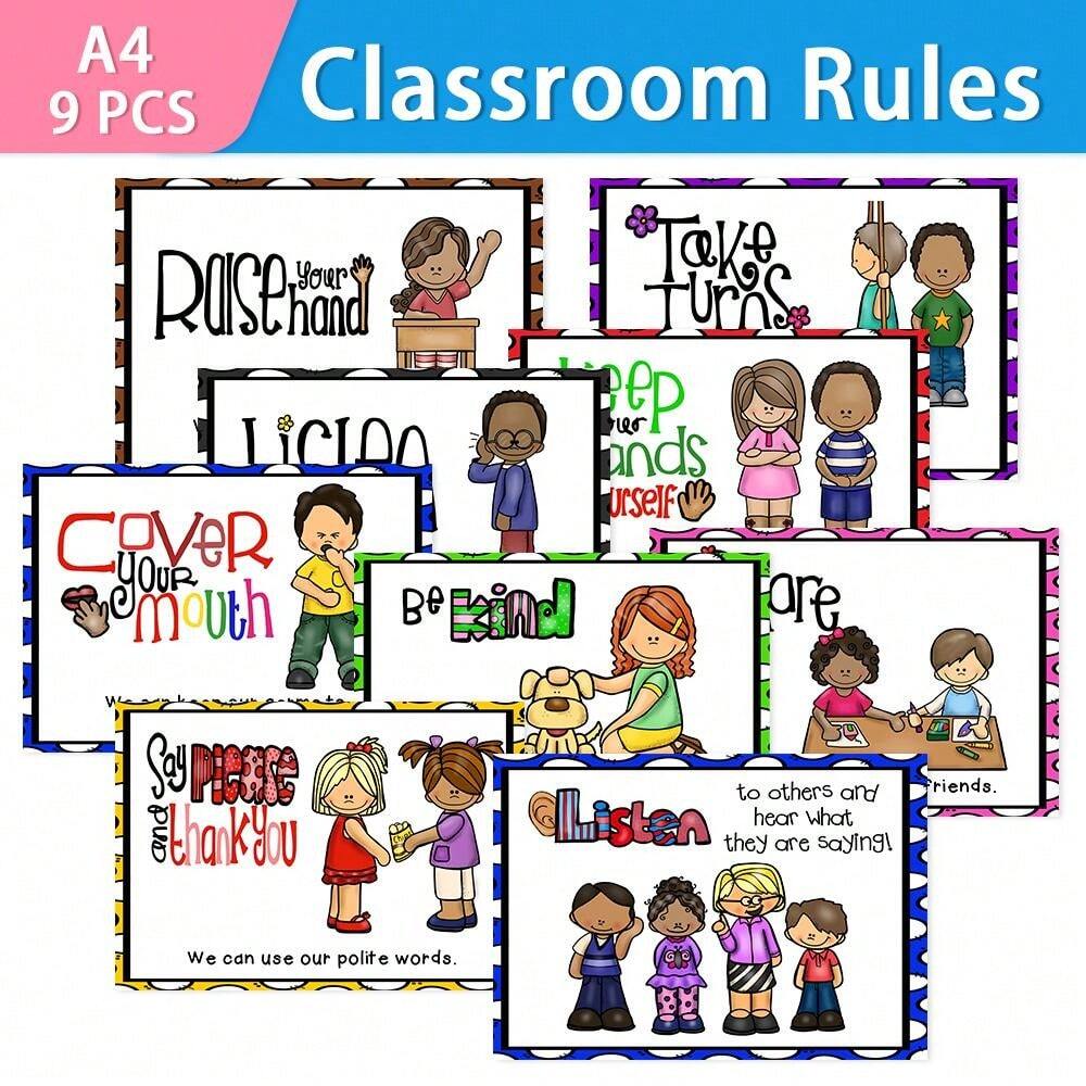 9 Pieces Classroom Rules Posters Good Habits Chart Sign Classroom ...