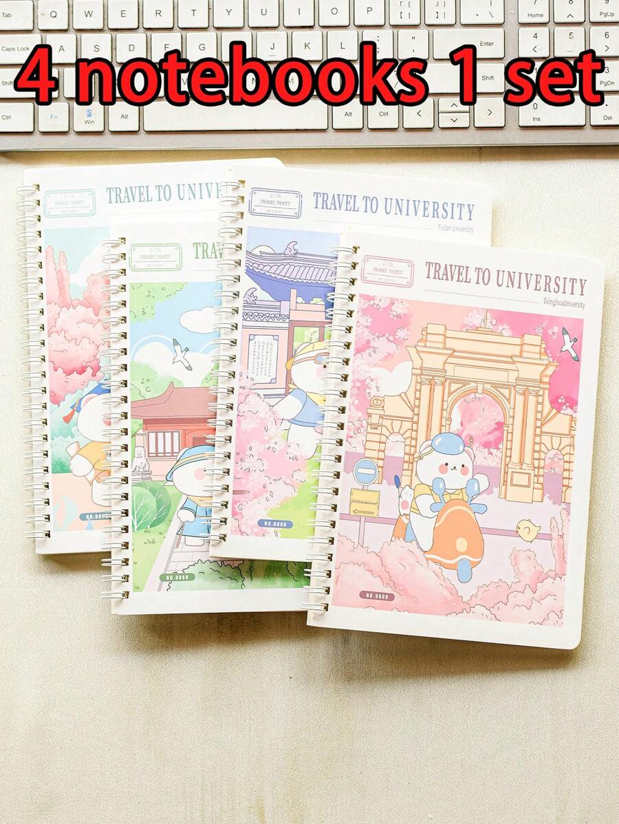 4 Notebooks 1 Set Each 60 Horizontal Pages A Total Of 240 A5 Cartoon Coil Book In The School ...