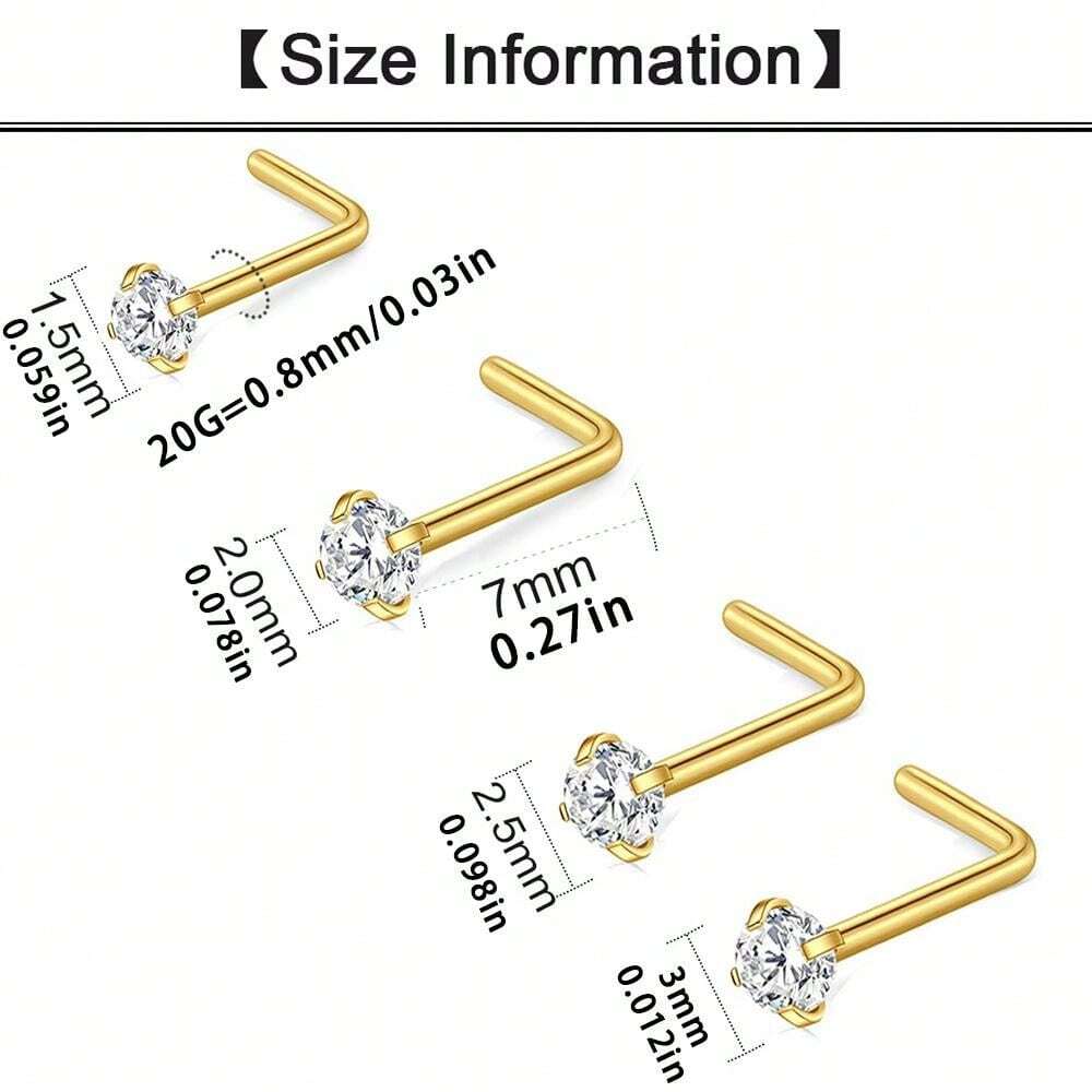8pcs 316L Medical Steel 20G Nose Ring Studs L Shape Nose Nose Piercing Body Jewelry L Shape Nose ...