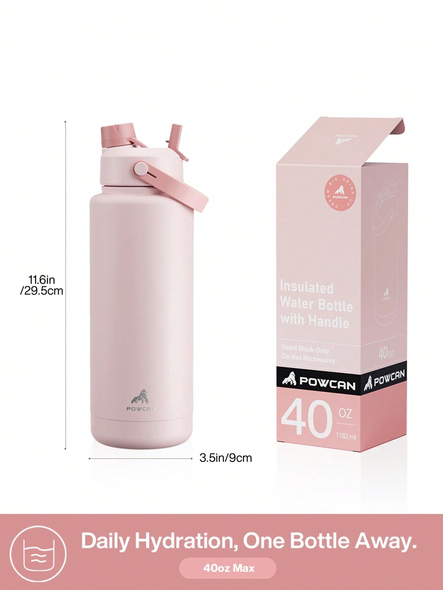 Powcan 40 Oz Insulated Water Bottle With 2-In-1 Straw And Spout Lid ...
