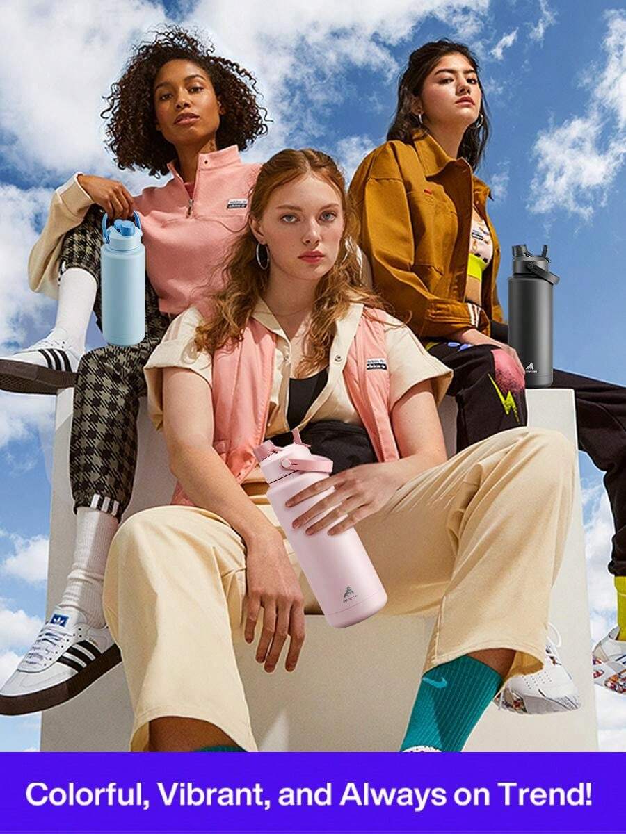 Powcan 40 Oz Insulated Water Bottle With 2-In-1 Straw And Spout Lid ...