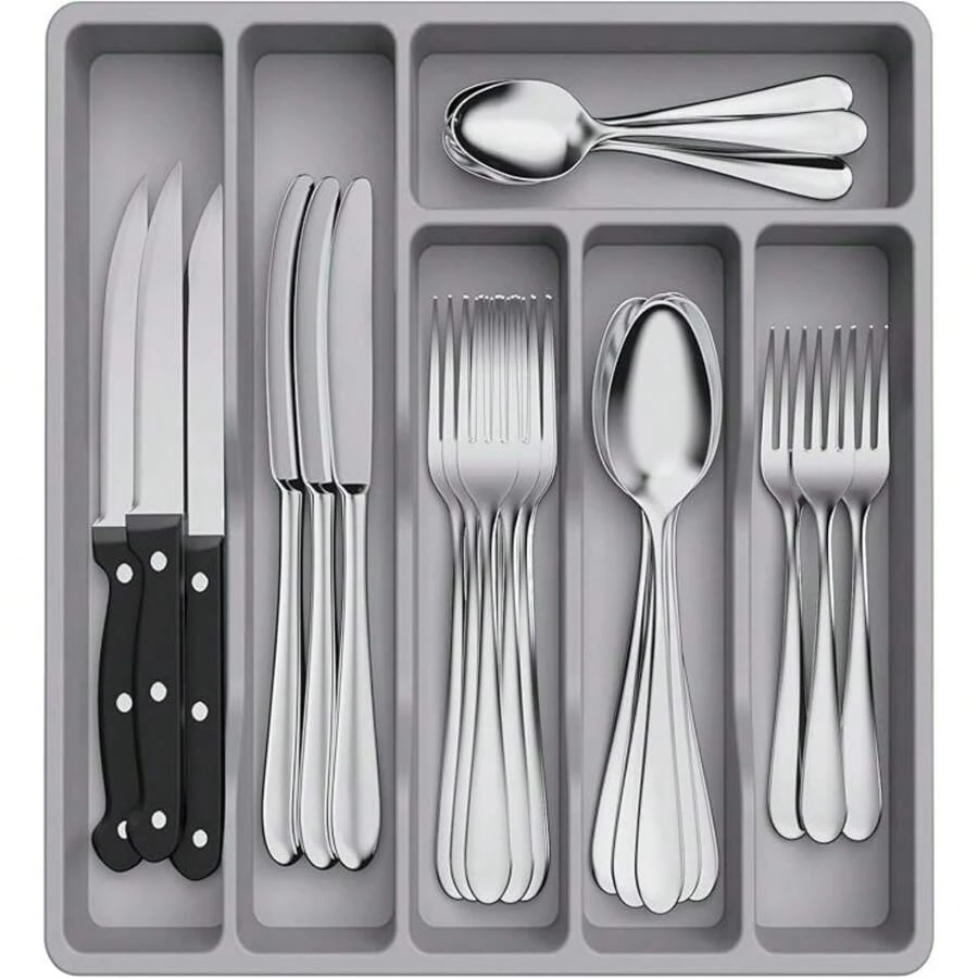 Silverware Drawer Organizer Tray, Plastic Cutlery Storage For Kitchen ...